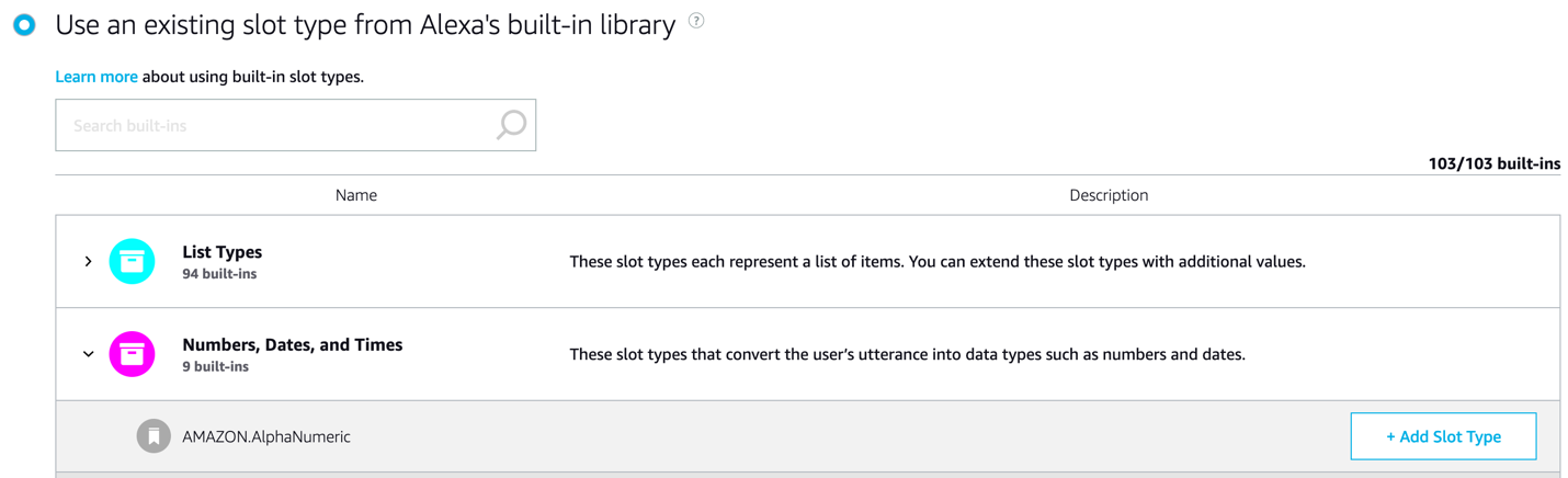Announcing AMAZON.AlphaNumeric for faster and easier skill development